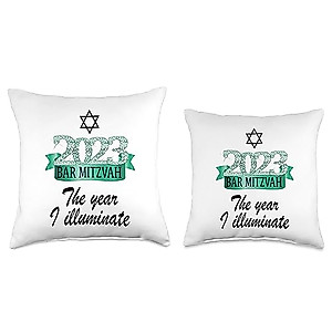 2023 Bar Mitzvah Gifts & Decorations For Boys 2023 Bar Mitzvah Quote Festive White Turquoise Decor Throw Pillow, 16x16, Multicolor