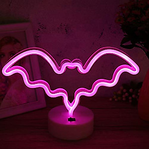 OSALADI 2pcs Halloween Neon Signs Light Ghost Bat Festival Decorative Bedside Lamp LED Table Neon Light for Bedroom Nursery Without Battery (White)