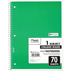 Mead Spiral Notebooks, 1 Subject, College Ruled, 70 Sheets, 24 Pack (73705)