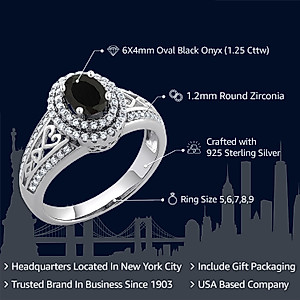 Gem Stone King 925 Sterling Silver Black Onyx Engagement Ring For Women (1.25 Cttw, Gemstone Birthstone, Available In Size 5, 6, 7, 8, 9)