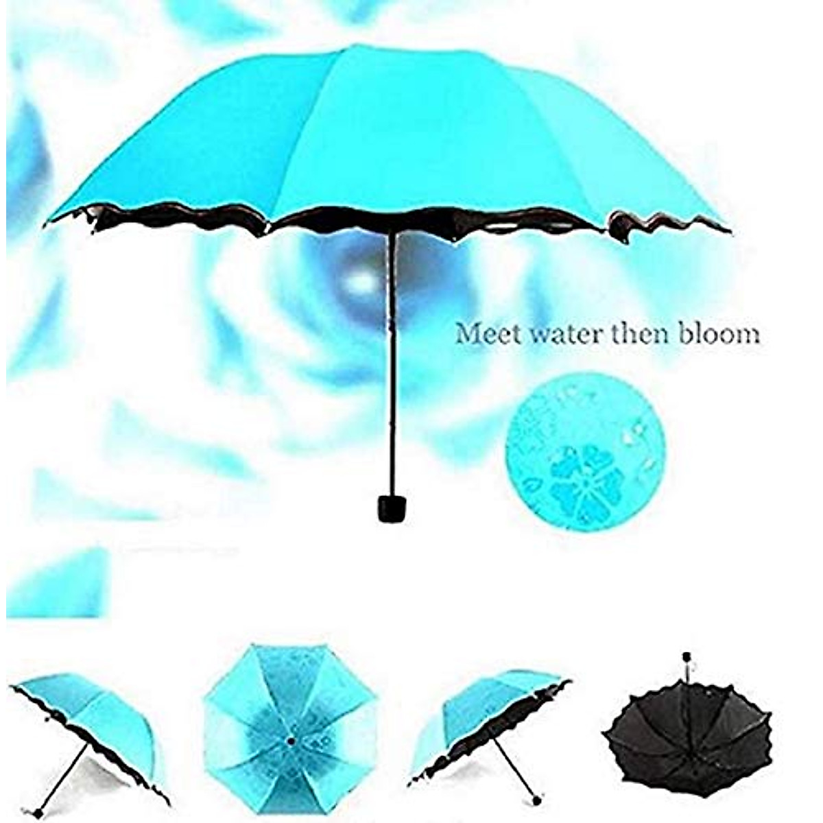 zmgmsmh Travel Foldable compact Umbrellas Sun rain Umbrellas parasol with Met Water blomssom blooming material (Blue)