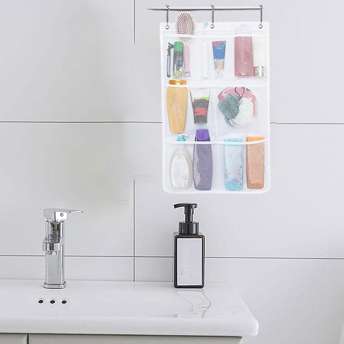 HFLWYWD Shower Organizer,7 Pockets Hanging Shower Organizer with Quick Drying Mesh,Portable Space Saving Shower Caddy Hanging,Bathroom Organizer to Hold Soap, Shampoo (1pcs)