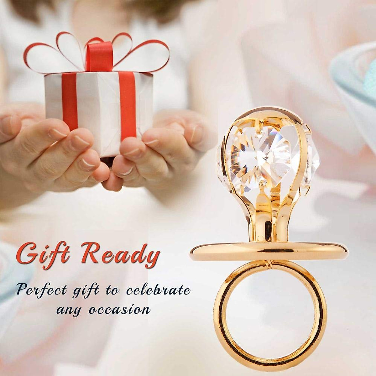 Matashi 24K Gold Plated Baby Pacifier Ornament with Crystals Baby's First Christmas Holiday Ornament and Hanging Pendant - Great Gift for Baby Shower, New Born Baby Gift