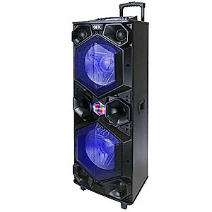 QFX E-1500 Professional Large Bluetooth Speakers | Portable PA Speaker System | Dual 15” Woofers, 1.5” Tweeter, and Party Lights