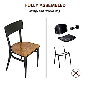 LUCKYERMORE Heavy Duty Dining Chairs Set of 2, Wood Metal Kitchen Chair,Mid-Century Modern Industrial,No Assembled for Dining, Living Room, Bistro,Dark Grey Frame+Soild Wooden Seat