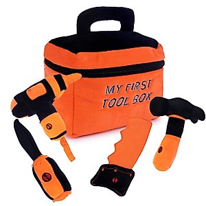 Talking Plush My First Toy Tool Box Set for Toddlers | Includes Cuddly Hammer, Handsaw, Screwdriver, Vibrating Hand Drill, & Zippered Tool Box with Cool Sounds