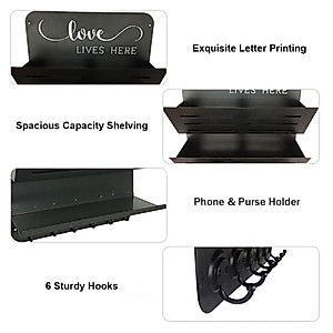 Beyond Decor Key Holder & Mail Shelf- Wall Organizer Rack for Keys, Letters, Bills, Phones - Perfect for Entryway, Kitchen (Matte Black, Love Lives Here)