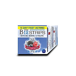 Essential Source Vitamin B12 Strips - Energy Supplement with 2000mcg of Methylcobalamin, B6, Folate & Biotin - Support Nerve & Brain Health, Stress Relief, Sleep - Winter Berry Flavor - 5 Day Supply