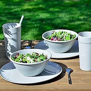 Youngever 18-Piece Plastic Kitchen Dinnerware Set, Plates, Dishes, Bowls, Cups, Service for 6 (Grey)