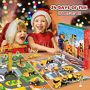 Christmas Advent Calendar for Kids Boys, Toys for 3-8 Year Old Boys Girls 24 Days Countdown Calendar with Alloy Construction Engineering Vehicle Toy Sets Xmas Gifts Stocking Stuffer for Boys Ages 3-8
