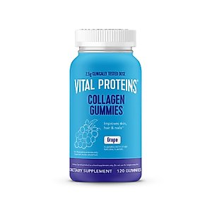 Vital Proteins Collagen Gummies, 2.5g of Clinically-Tested Collagen for Hair, Skin, Nails & Wrinkles, 120 ct, 30-Day Supply, Grape Flavor