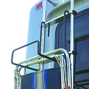 Camco - 21029 Heavy Duty Chair Rack- Hook on RV Ladder to Support Folding Chairs, Picnic Chairs, and Beach Chairs During Travel- Black (51490)