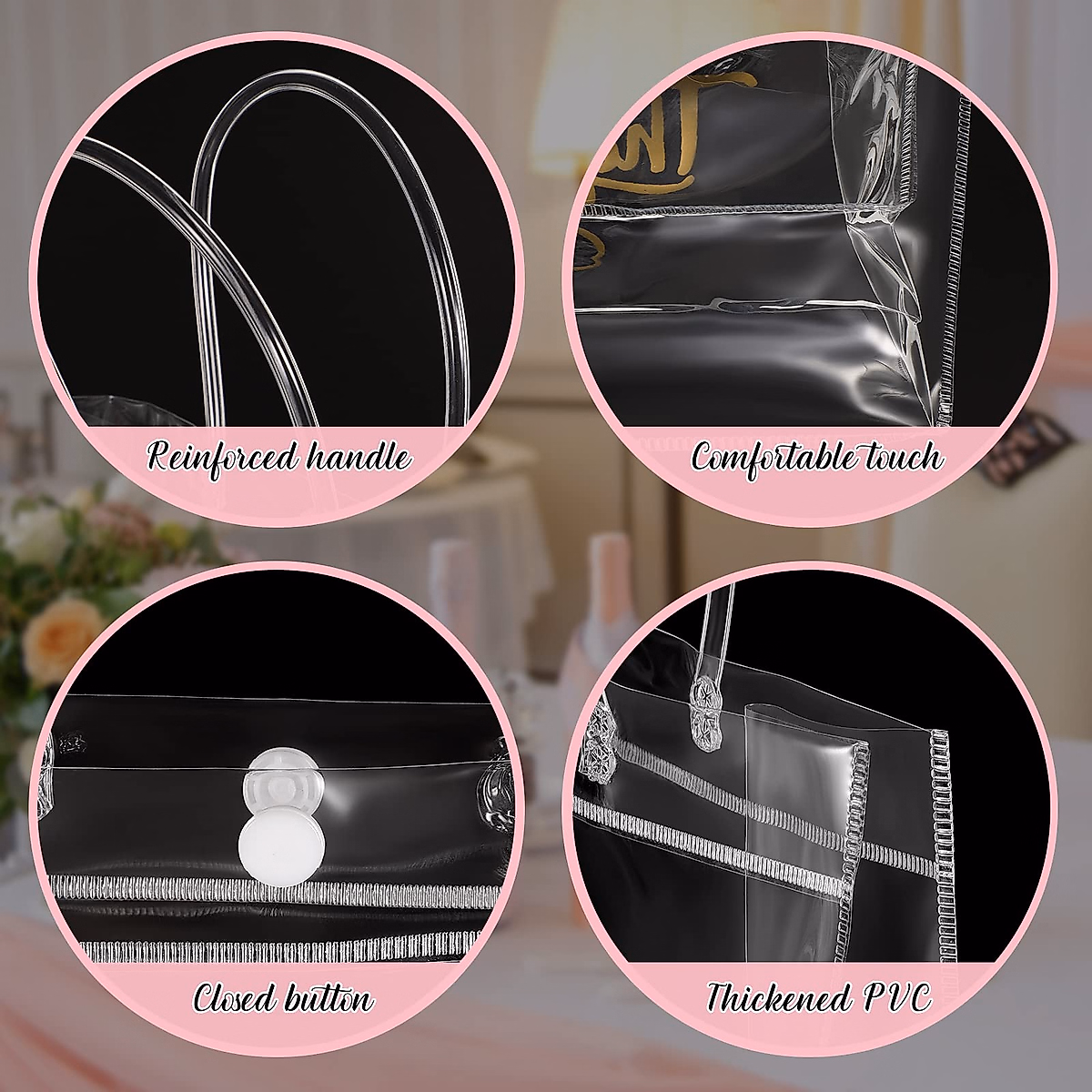 50 Packs Clear Plastic Gift Bags with Handle Transparent PVC Plastic Gift Wrap Tote Bag Reusable Small Clear Gift Bags for Shopping Birthday Wedding Baby Shower Party Favor(7.8 x 7.8 x 3.1 Inch)