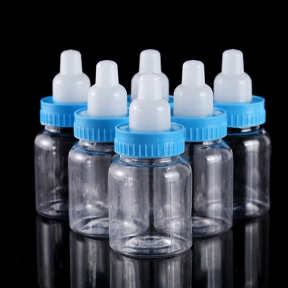 12 Pack Candy Bottles 10 Yards Ribbon and 48 Pack Acrylic Mini Pacifiers for Baby Shower Party Favors Decorations and Supplies by WeddParty (Blue A, 12)