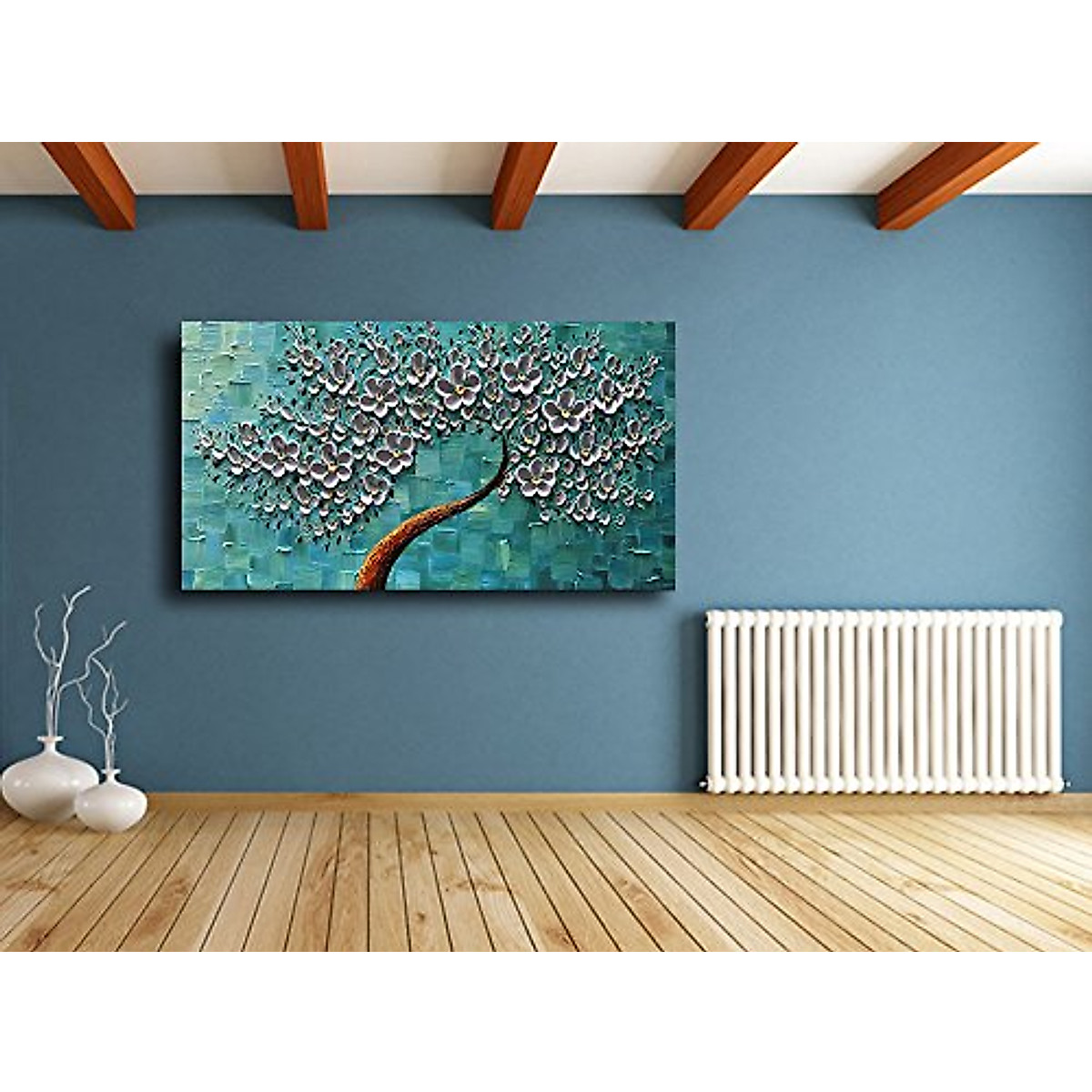 YaSheng Art - 100% hand painted Oil Painting On Canvas Texture Palette Knife silver Flowers Paintings Modern Home Decor Wall Art Painting 3D Abstract Artwork Paintings (20x40inch)