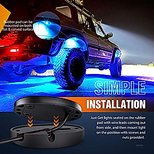 Nilight LED Rock Light 4PCS Blue Light Pods Waterproof Under Body Wheel Well Light Exterior Interior Lights for Car Truck Pickups ATV UTV SUV Motorcycle Boat, 2 Years Warranty