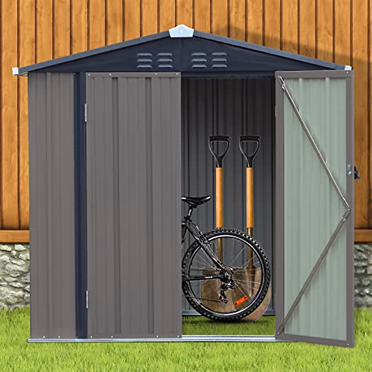 kinbor 6' x 4' Storage Shed - Outdoor Garden Metal Shed with Double Lockable Door, Tool Storage Shed for Backyard, Patio, Lawn, Deck