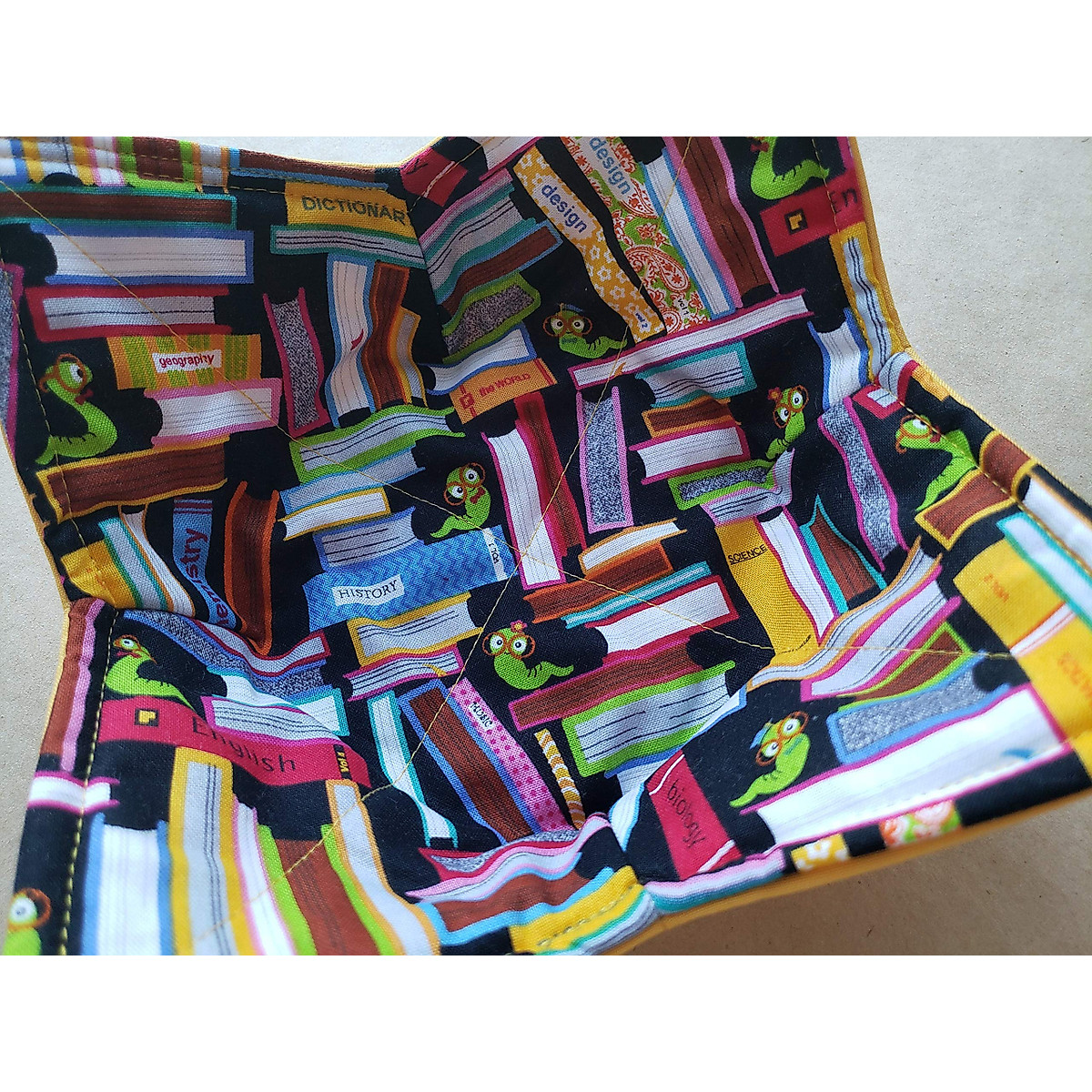 Bookworm Microwave Bowl Cozy Books Library Librarian Bibliophile Reversible Microwave Soup Bowl Holder Handmade Housewarming Hostess Gifts Under 10