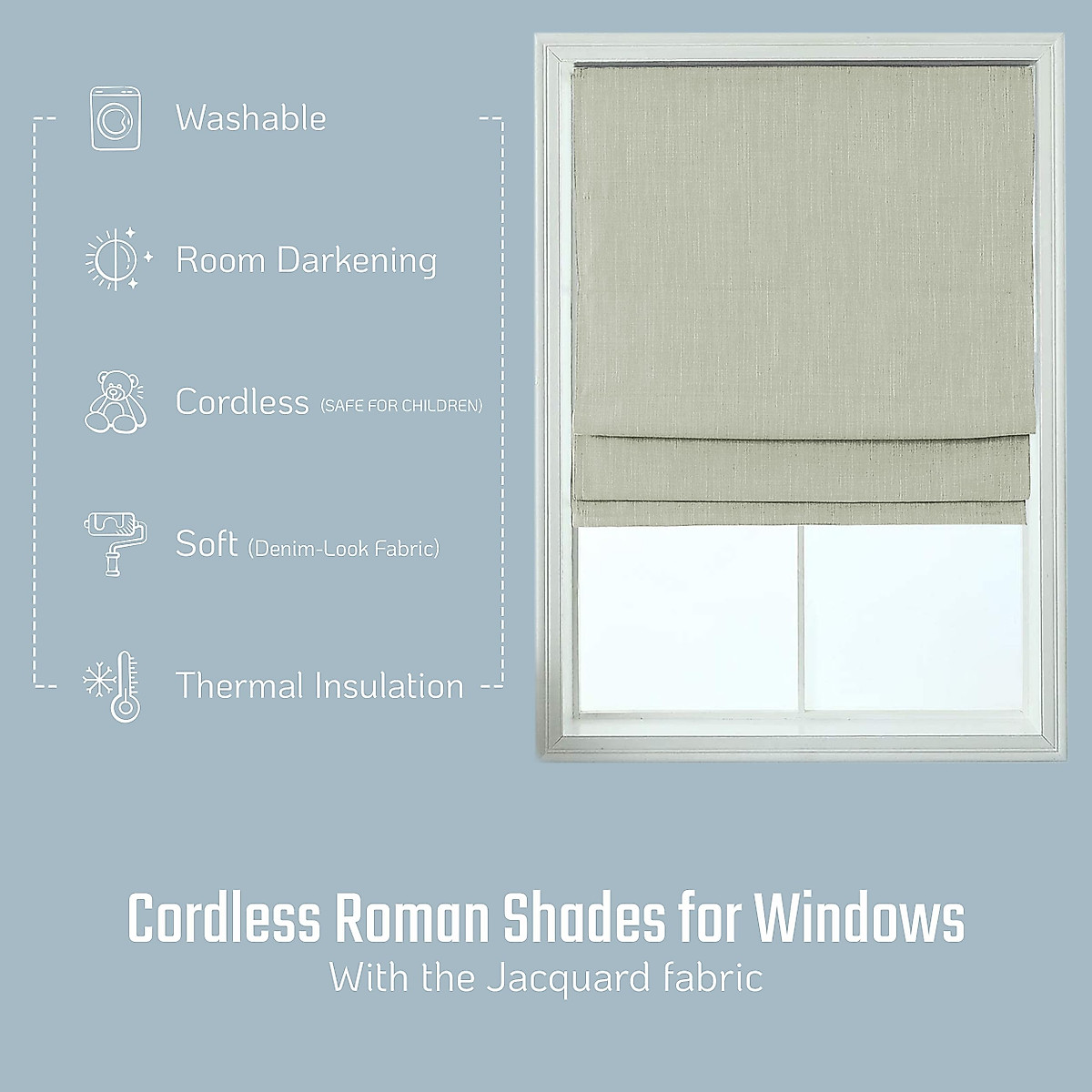Everyday Celebration Roman Shades for Windows, Room Darkening Shades, Cordless Pull Down Window Shades, Shades for Indoor Windows, Modern Cotton Blinds & Shades, (French Vanilla) 23" W X 64" H