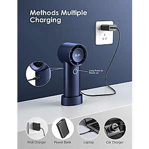 BLBS Portable Handheld Fan, 15000RPM High-Speed Turbo Personal Mini Fan, 14Hrs 6000mAh Rechargeable Hand Fan, 4 Speeds Electric Pocket Fan with Base & Lanyard, Beach Face Fan for Men Women Kids Gifts