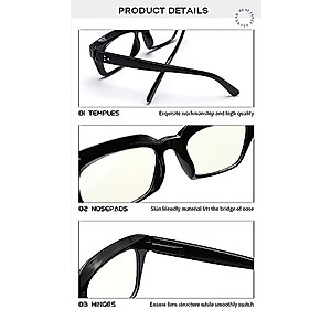 Akaia Blue Light Blocking (Rectangular) Reading Glasses, Anti Eyestrain, Computer Glasses, Gaming Glasses, TV Glasses for Women Men (Shiny Transparent Grey)