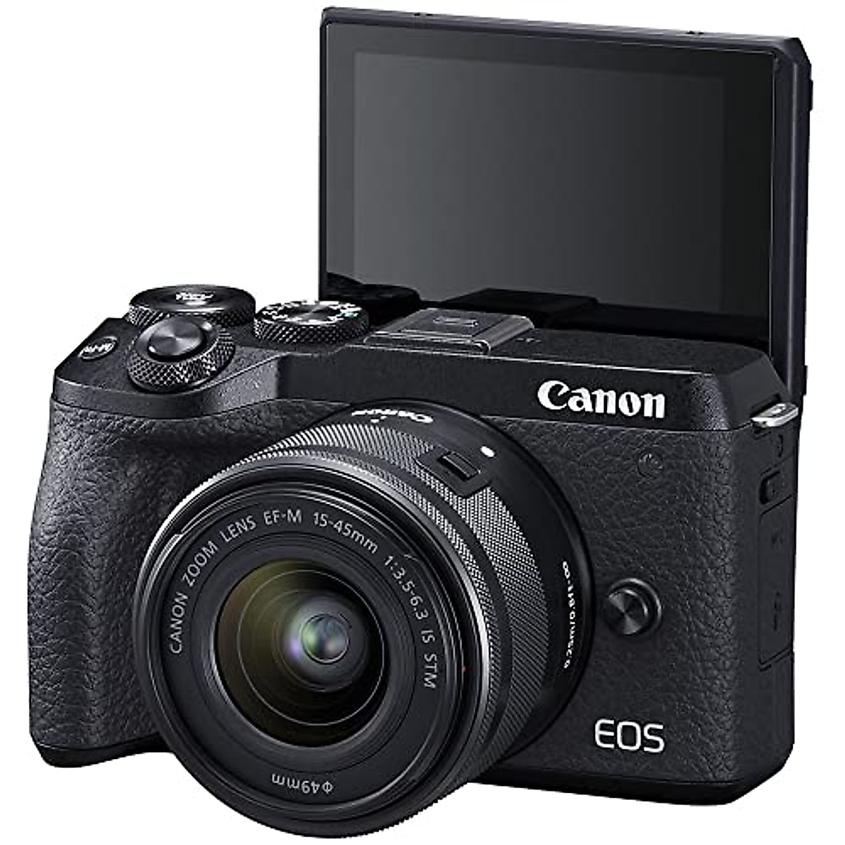 Camera EOS M6 Mark II Mirrorless Camera with 15-45mm Lens and EVF (Black) with 64GB Memory, Padded Carrying Bag, High Speed Card Reader + More (18 Items)
