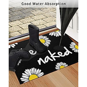 Indoor Door Mat Washable Mat 18x30 Inch - Outdoor Non-Slip Mat Absorbent Resist Dirt Doormats Be Naked Little Daisy Tile Pattern Black Floor Mat for Entryway Patio Bathroom