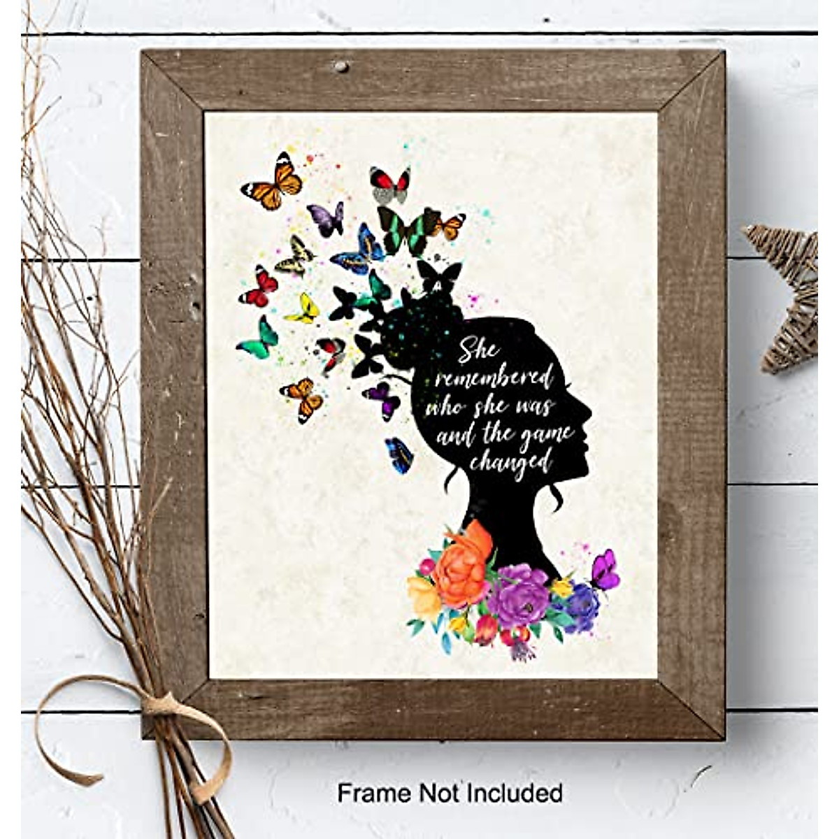 She Remembered Who She Was and The Game Changed Wall Art Poster 11x14 - Uplifting Inspirational Positive Quotes - Motivational Encouragement Gifts for Women, Girls Room, Bedroom - Butterfly Wall Decor