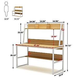 Tribesigns Computer Desk with Hutch, 47 inches Home Office Desk with Space Saving Design with Bookshelf for Small Spaces (Light Walnut, 47)