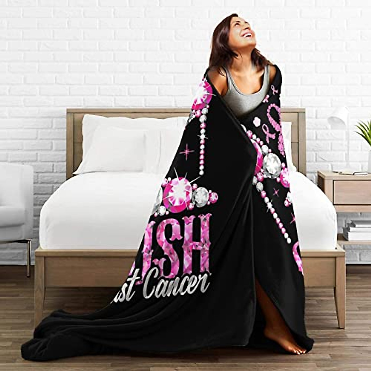 Crush Breast Cancer Awareness Flannel Blanket Ultra Soft Micro Fleece Throw Blankets Warm Air Conditioning Lightweight Bedding for Sofa Couch Chair All Season