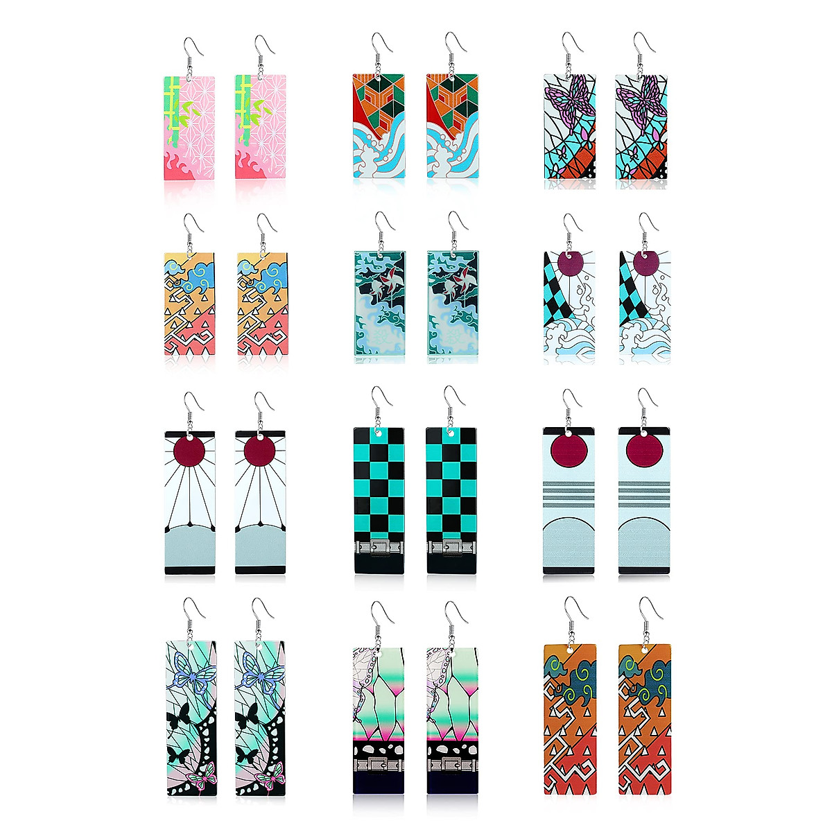 KAERUN 12 Pairs Women's Tanjiro Earrings Anime Demon Slayer Earrings Cosplay Fashion Double-sided Acrylic Alloy Resin Earrings