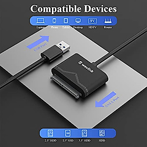WAVLINK USB 3.0 to SATA Adapter Cable, External SATA III Hard Drive Connector for 2.5'' SSD/HDD & 3.5" HDD Data Transfer, Support UASP, Trim and S.M.A.R.T. with 3 mins Auto-Sleep, Max 18TB