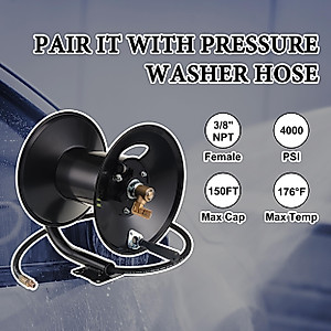 M MINGLE Pressure Washer Hose 50 FT x 1/4", High Pressure Washer Hose Reel 150ft