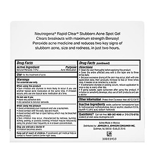 Neutrogena Rapid Clear Stubborn Acne Spot Treatment Gel with Maximum Strength 10% Benzoyl Peroxide Acne Treatment Medication, Pimple Cream for Acne Prone Skin Care, 1 oz