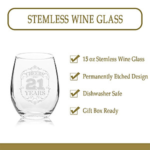 Veracco Cheers To 21 Years Twenty One 21st Birthday Gift For Him Her Twenty One and Fabulous Stemless Wine Glass (Clear, Glass)