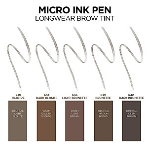 L'Oreal Paris Micro Ink Pen by Brow Stylist, Longwear Brow Tint, Hair-Like Effect, Up to 48HR Wear, Precision Comb Tip, Brunette, 0.033 fl; oz.