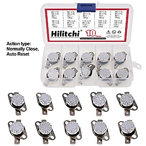 Hilitchi KSD301 20Pcs NO and NC Thermostat Temperature Thermal Control Switch Auto Reset 40C to 135C Thermal Control Switch Assortment Kit with Bimetal Disc. for Household Electric Appliances