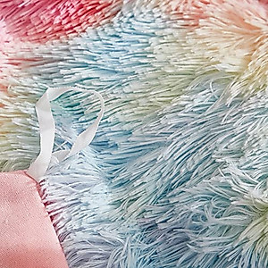 Yaoshuho Plush Fluffy Duvet Cover King Size Luxury Ultra Soft Shaggy Duvet Cover Set Faux Fur Comforter Bedding Set(1 Duvet Cover + 2 Pillow Shams), Rainbow