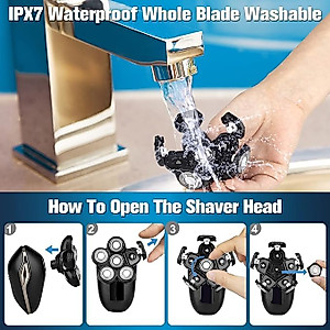 Electric Head Shaver for Bald Men, 6 in 1 Mens Electric Head Razor Bald Head Shaver Cordless Electric Razor Men, IPX7 Wet/Dry Waterproof Men's Rotary with Head Shavers Kit LED Display Silver
