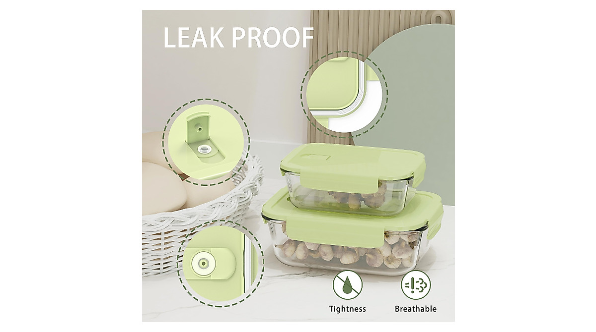 Glass Food Storage Containers Set - 10 Pack with Built-In Vents