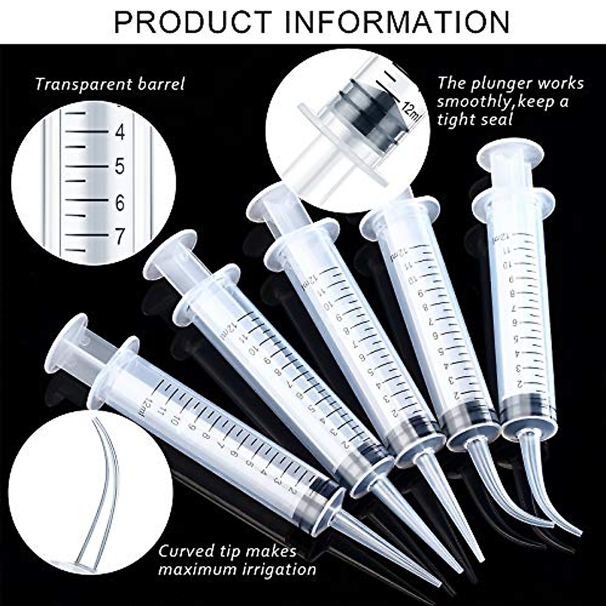 12 ml Plastic Syringes Set, Dental Syringe with Curved Tip and Straight Tip, Disposable Irrigation Syringe Mouthwash Cleaner for Oral Care, Animal Feeding, with Measurement (20 Pieces)