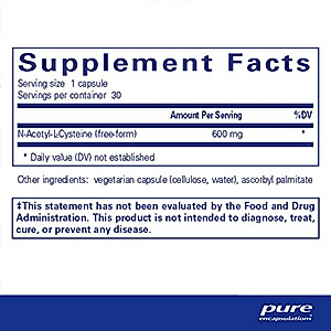 Pure Encapsulations NAC 600 mg | N-Acetyl Cysteine Amino Acid Supplement for Lung and Immune Support, Liver, and Antioxidants* | 30 Capsules