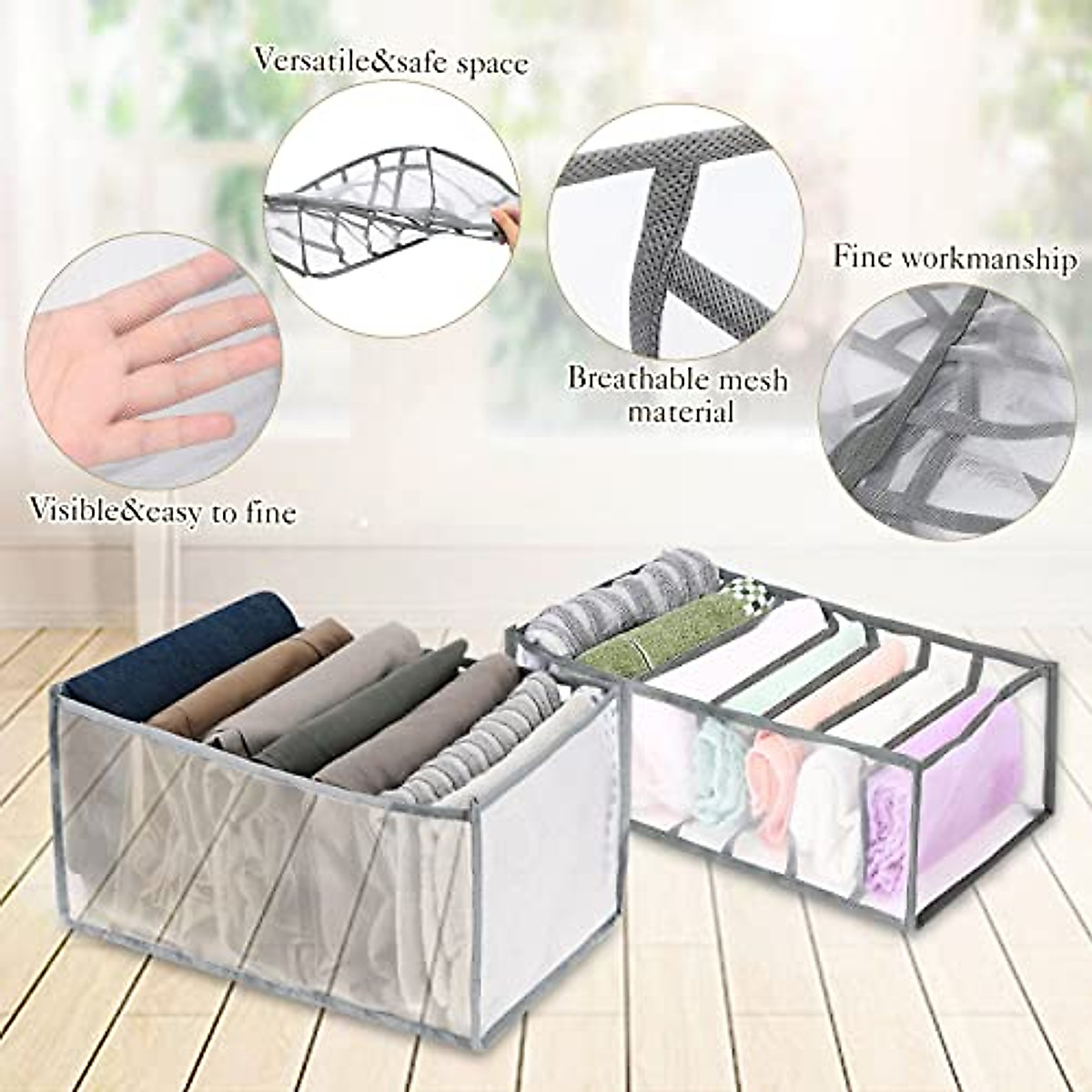 30 Pcs Wardrobe Clothes Organizer Clothing Drawer Organizer Foldable Mesh Closet Dividers Storage for Jeans, Trousers, T Shirts and Skirts (7 Grid)