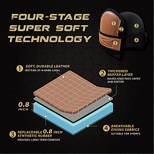 Hmyl Easy Super Soft Leather Knee Pads for Work with Wide Single Non-Slip Strap, Shorts Available, Replaceable Inner Cushion Knee Pads for Construction, Garden, Clean, Floor and Garage,Beige upgraded