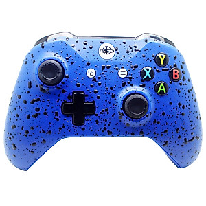 Blue 3D Splashing Faceplate Cover Textured Front Housing Shell Case, Back Cover Bottom Case, Non-Slip Back Panels Right Left Rails Rear Handle Grips Mod Kit Replacement for Xbox One S & X Controller