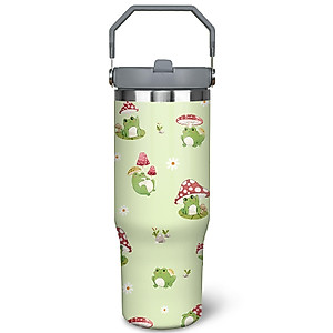 ysnifeiw 30oz Frog Tumbler with Handle and Straw, Stainless Steel Insulated Frog Cup with Top Handle and Lid, Frog Coofee Mug Gifts for Women Men