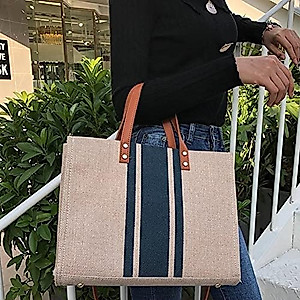 Karani Canvas Tote Bag for Women,Girl's Fashion Shoulder Bag,100% Natural Jute Fiber Crossbody bag for Work Shopping Travel
