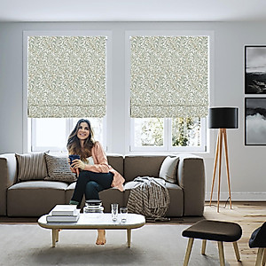 Comodex Cordless Floral Roman Shades, Green Leaf Customized Window Shades,Light Filtering Premium Blackout Roman Blinds, Washable Fabric Roman Shades for Windows, French Doors, Doors, Kitchen Windows