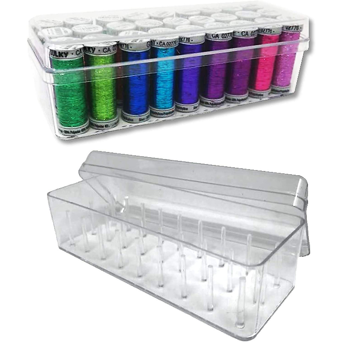 The Quilted Bear 27 Spool Thread Box - Premium Strong & Durable Acrylic Embroidery Thread Organizer/Sewing Thread Storage Box for Maximum 5.5cm Spool 19.5 x 7 x 6cm