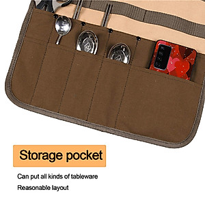 Camping Tableware Bag, Picnic Camping Organizer Picnic Cutlery Roll Flatware Organizers Hanging Storage Bag, for Outdoor Picnic Barbecue